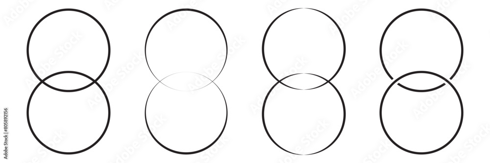 Simple overlapping circles vector drawing, version with three to seven ...
