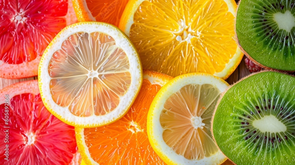 Cut up fruits and veggies to showcase their vibrant colors and textures ...