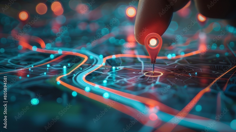 Establishing a location on the map and building a route, navigation ...