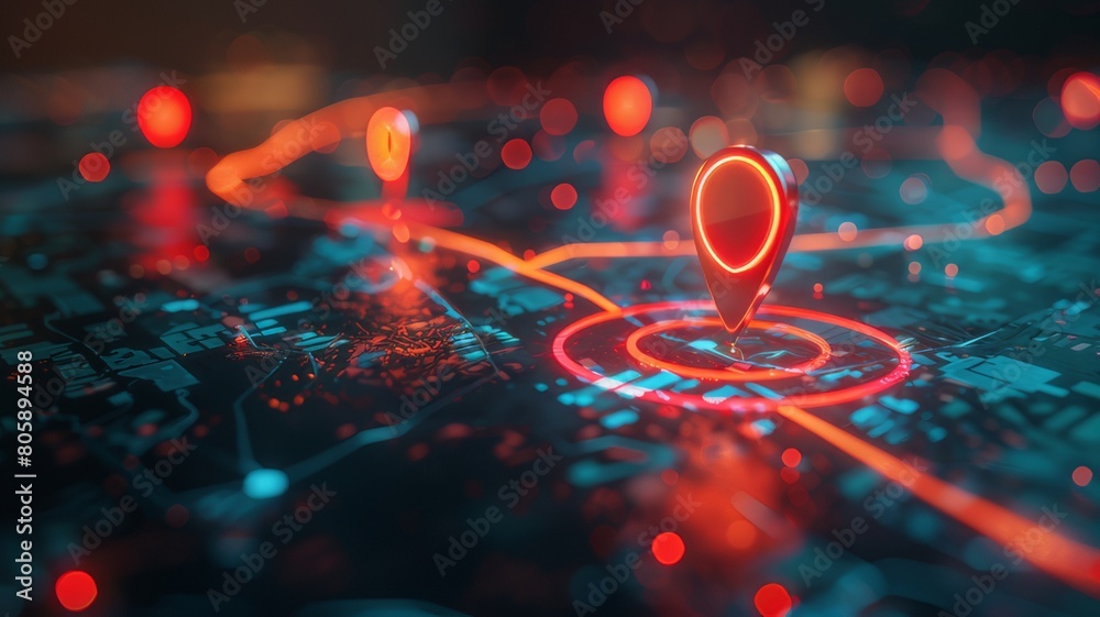 Establishing a location on the map and building a route, navigation ...