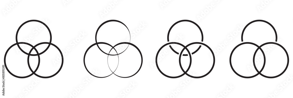 Simple overlapping circles vector drawing, version with three to seven ...
