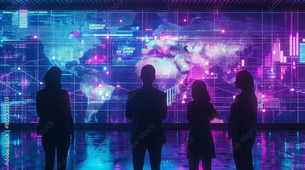 Group of business people in silhouette standing and talking, digital ...