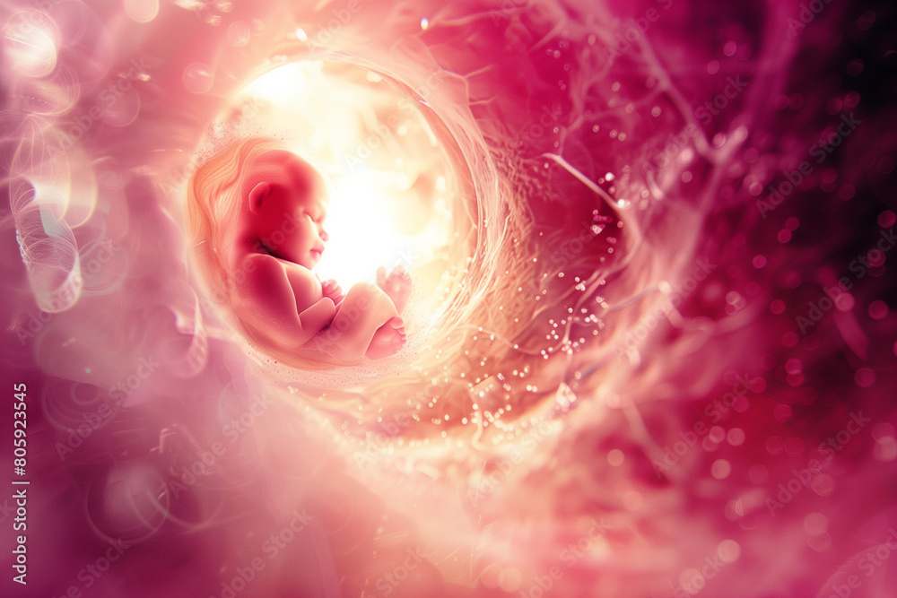 Human fetus baby concept inside pregnant woman's belly. Unborn baby ...