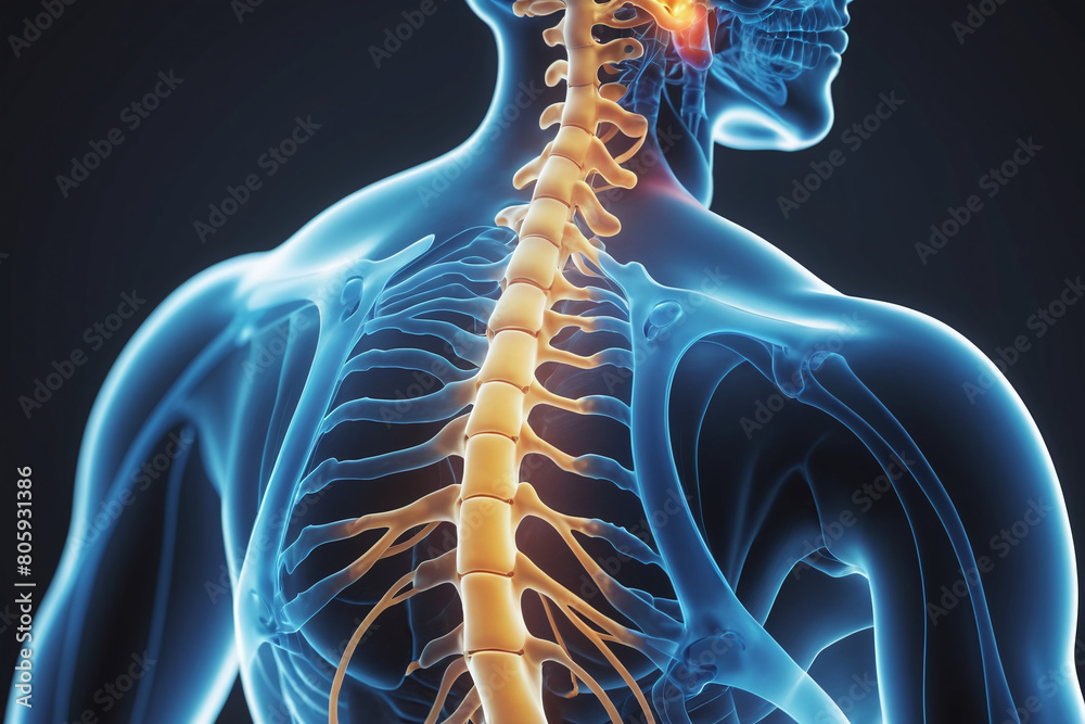 X-ray of human spinal cord. Human neck with view on the spine bones ...