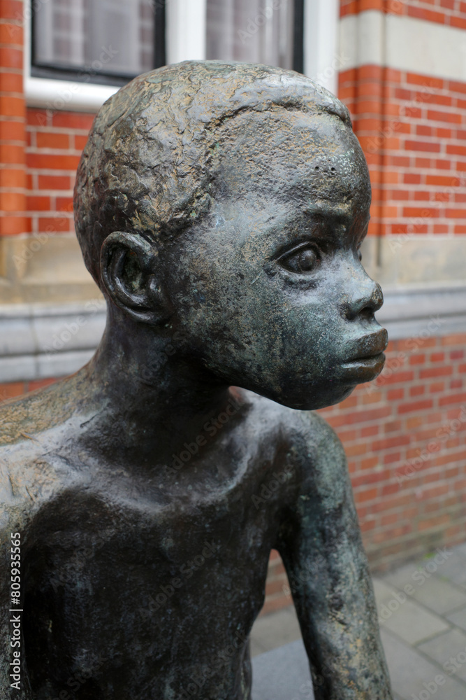 Winschoten, Netherlands - April 25 2024 The face of a statue of an ...