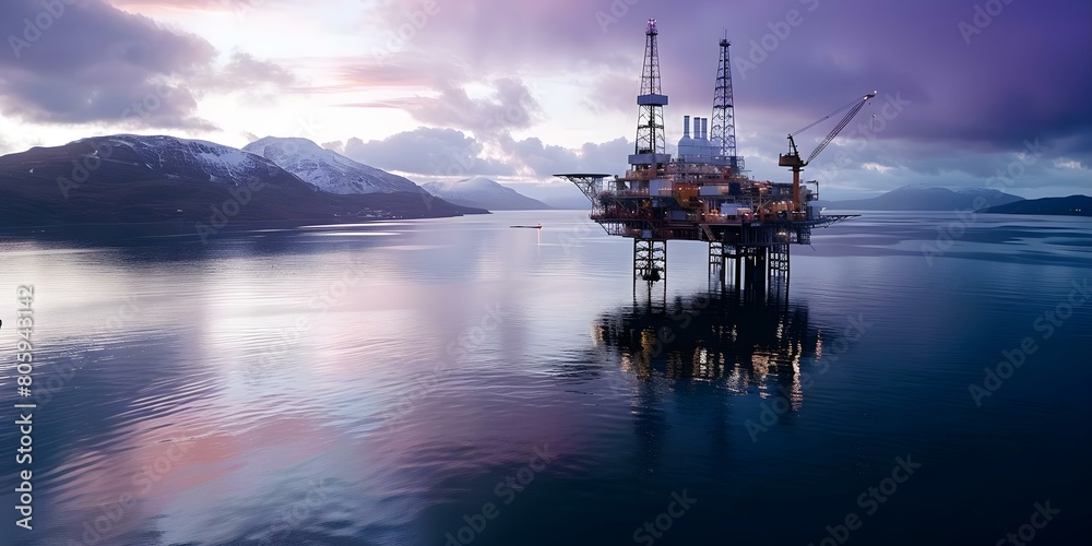 Offshore oil rig extracting gas and crude oil on the sea. Concept Oil ...