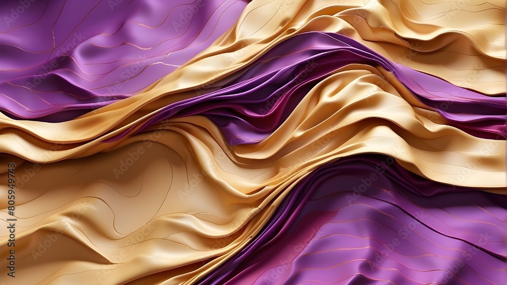 Purple Silk Texture Satin Fabric Design with Wave Patterns and Soft 3D ...