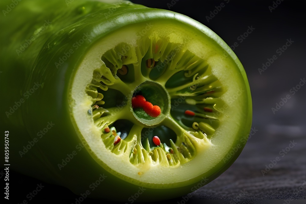 A magnifying glass over a tomato, showing its cross-section A hand ...