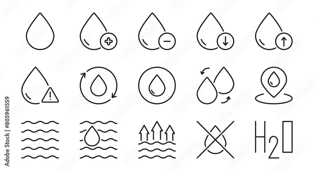 Water line icons set. Ecology and environment sign. Drop symbol ...
