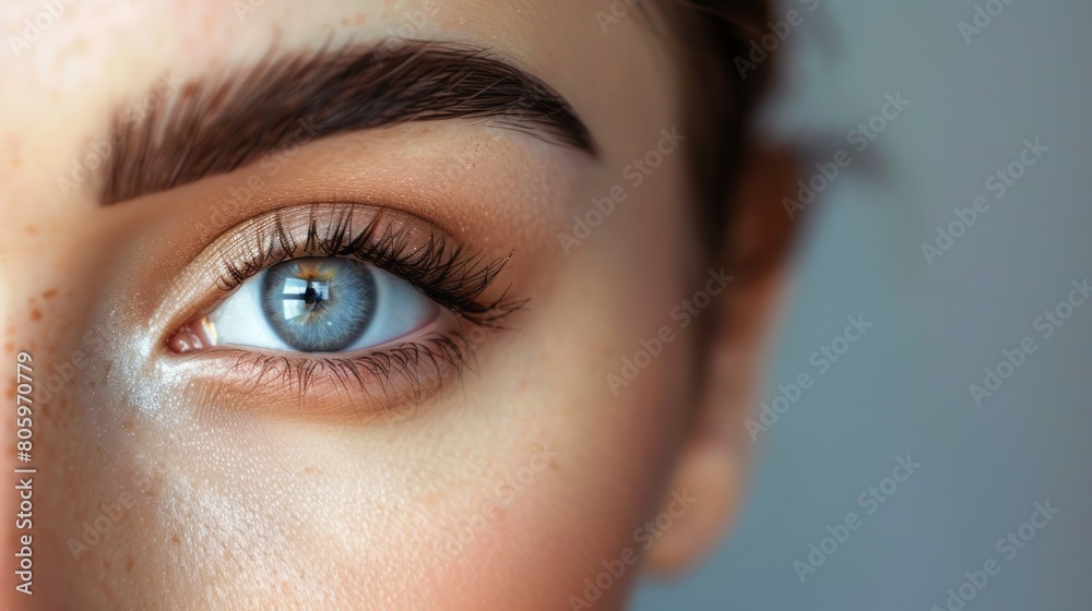 woman face with Natural wide and thick eyebrows, close-up Stock Photo ...