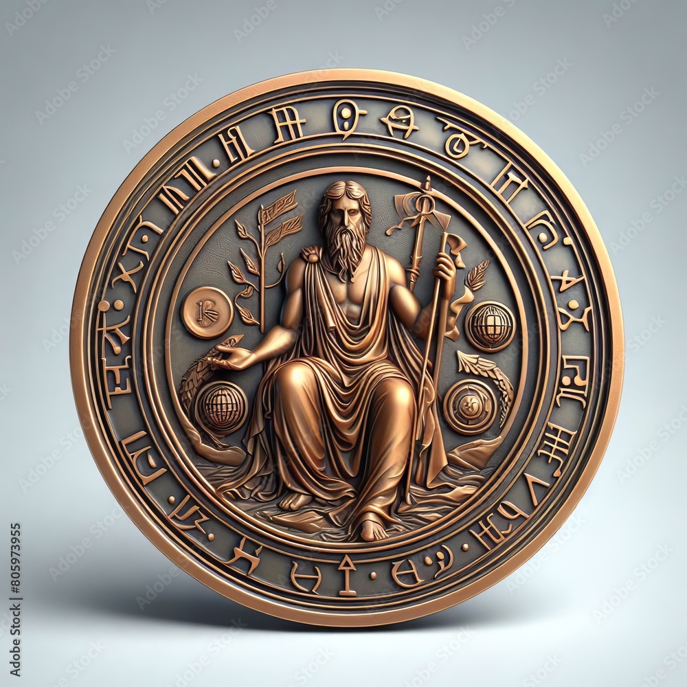 Majestic Bronze Coin of Zeus with Zodiac Symbols and Greek Pantheon ...