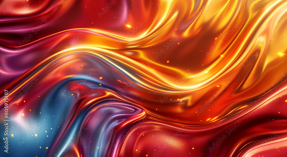 Maroon Background: 3D render of colorful fluid metallic liquid waves on ...
