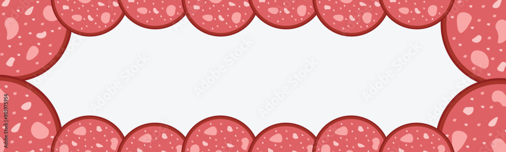 Slices of salami sausage border. Frame of Salame Meat delicatessen ...