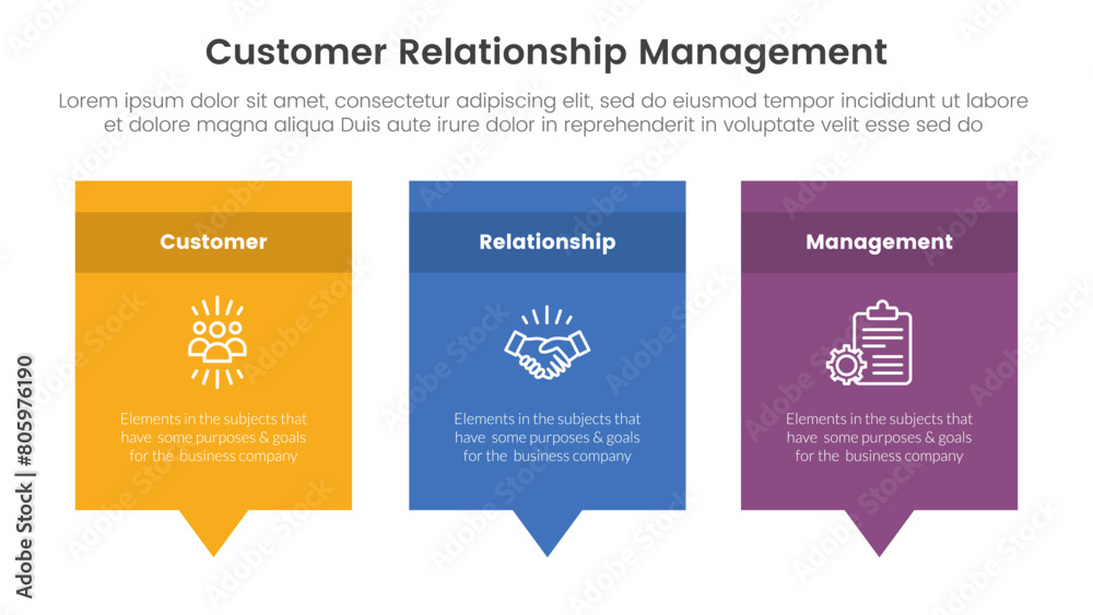 CRM customer relationship management infographic 3 point stage template ...