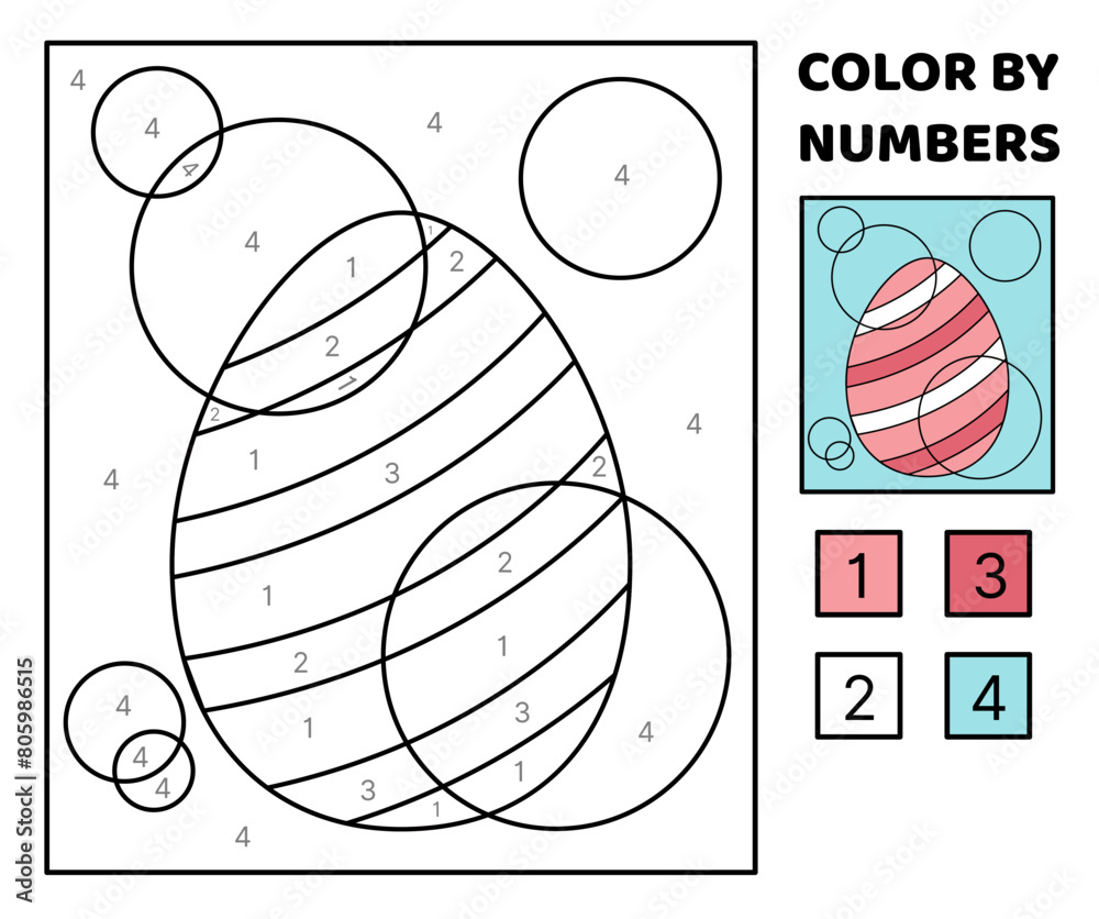 Color by number. Pink striped Easter egg. Coloring page. Game for kids ...