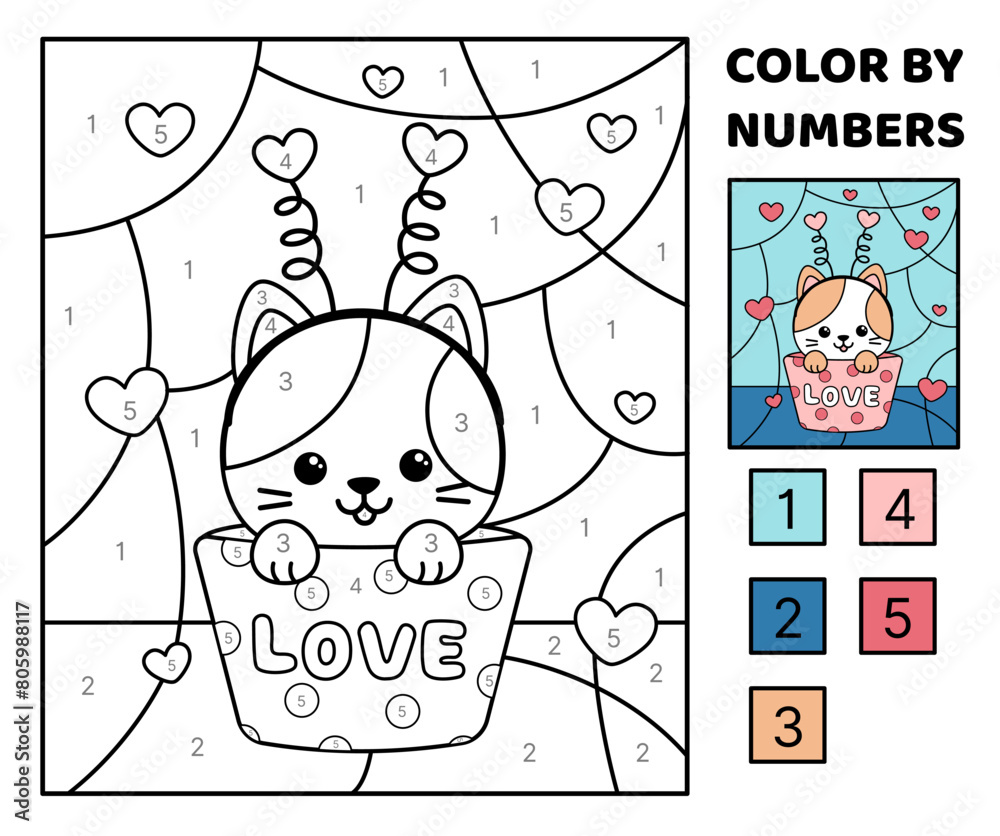 Color by number. Cupcake kitten. Coloring page. Game for kids. Kawaii ...