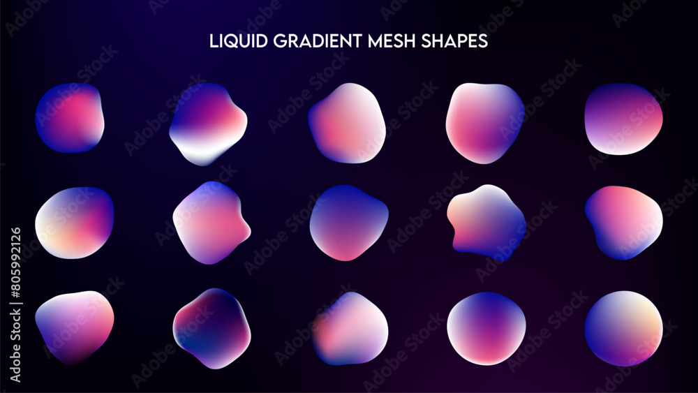 Abstract liquid gradient mesh shapes with three colors. 3d blob vector ...