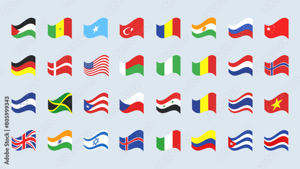 World national waving flags. Official country flags, all nation flags ...