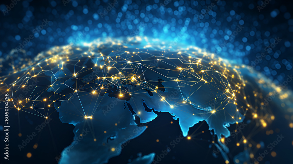 Global network visualization with digital world map and cyber ...