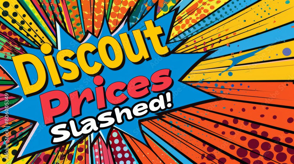 Comic-inspired advertisement showcasing slashed prices and discounts in ...