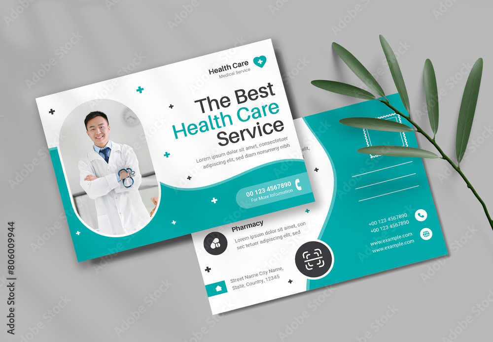 Health Care Post Card Design Layout Stock Template | Adobe Stock