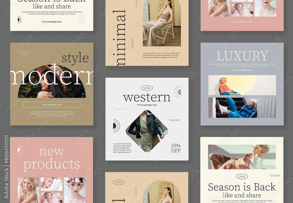 Influencers Social Media Post Set Stock Template | Adobe Stock