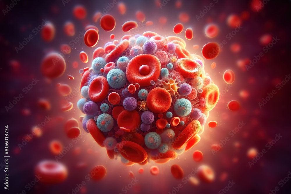 Malicious virus and human body cell with leukocytes and platelets in ...