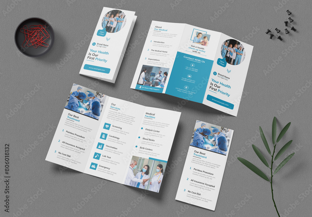 Medical Trifold Brochure Layout Stock Template | Adobe Stock