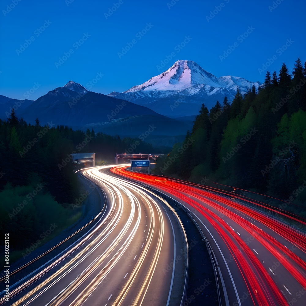 busy highway winding through a mountain range with dynamic flow of ...