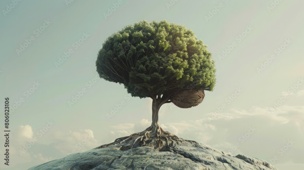 A human brain shaped like a tree, showing growth of mind, symbolizing ...
