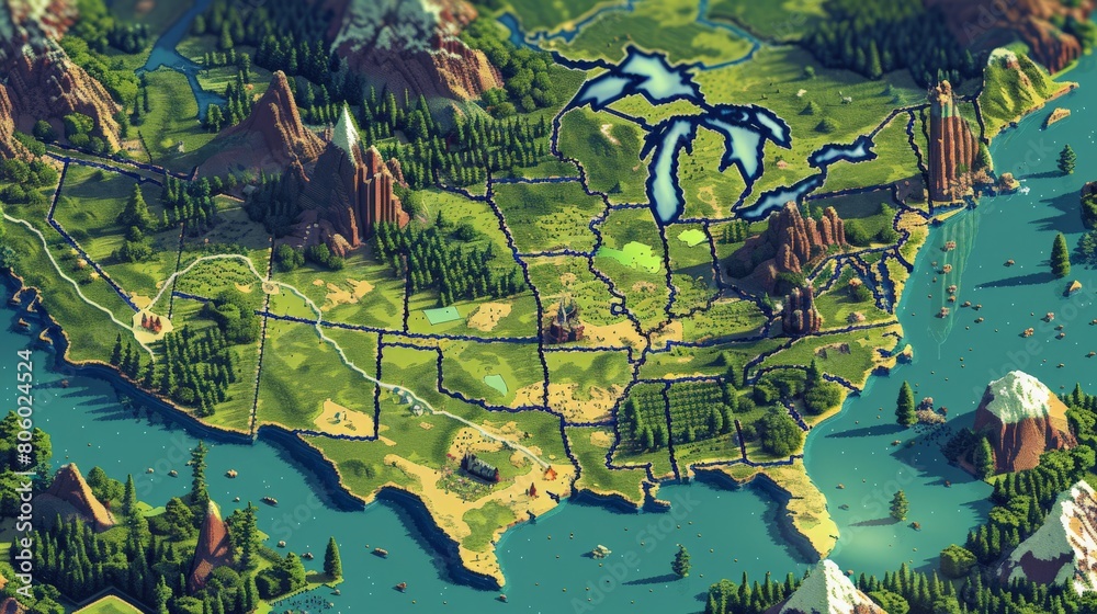 state map of America ,USA Showcase a larger-than-life, pixel art ...