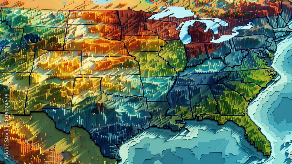 state map of America ,USA Showcase a larger-than-life, pixel art ...