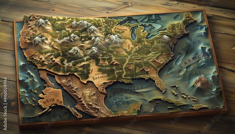 state map of America ,USA Craft a 3D-rendered, photorealistic close-up ...