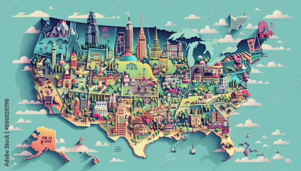 state map of America ,USA Bring to life Frontal View State Maps in ...