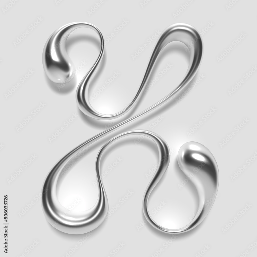 Liquid metal letter X with a fluid droplet shape and glossy finish, Y2K ...