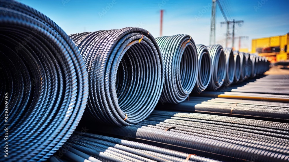 Large rolls of steel rebar for reinforcing concrete slabs and ...
