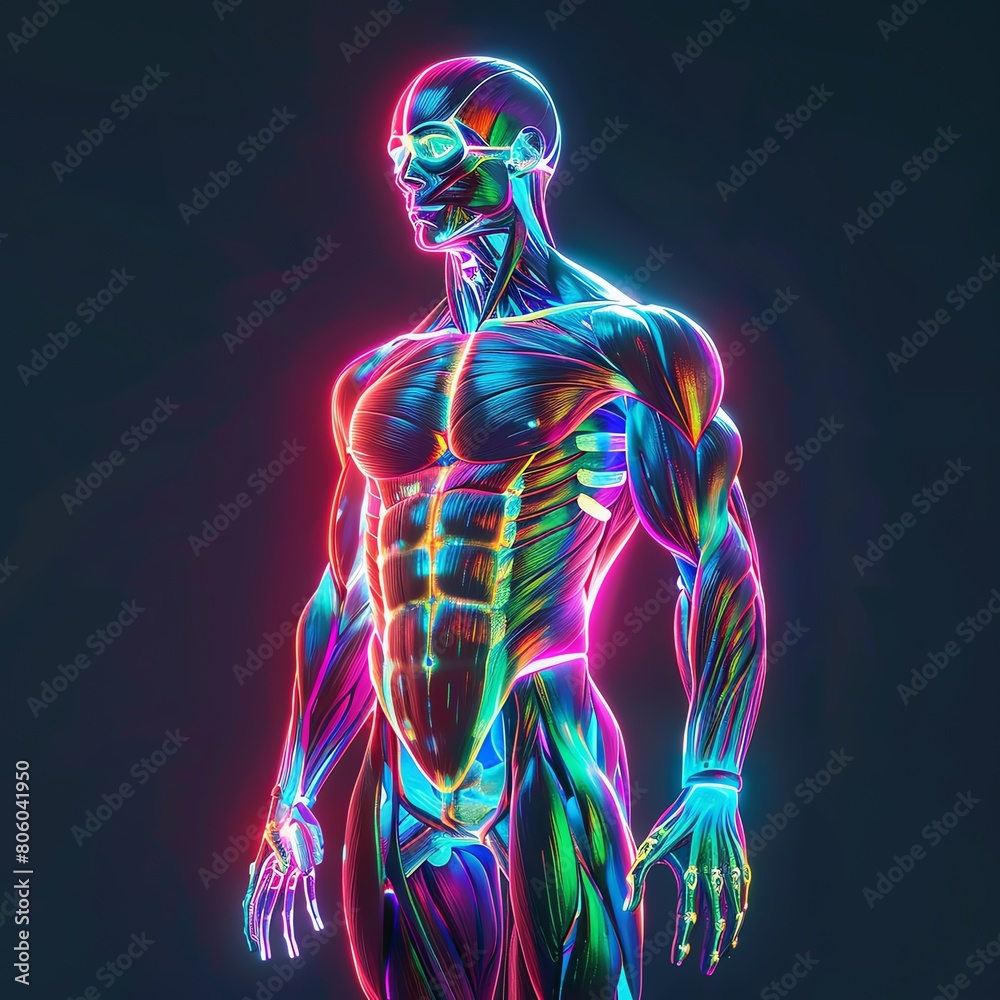 An illustration of the muscular system, with each muscle group ...