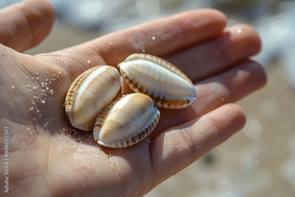 Isolated Cowrie Shells with Nature's Close-Up View on a Hand at Costa ...