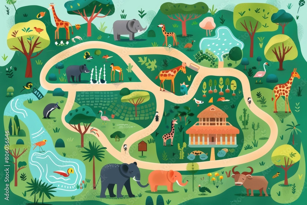 Discover the Fun at the Zoo with our Illustrated Map! Colorful, Child ...