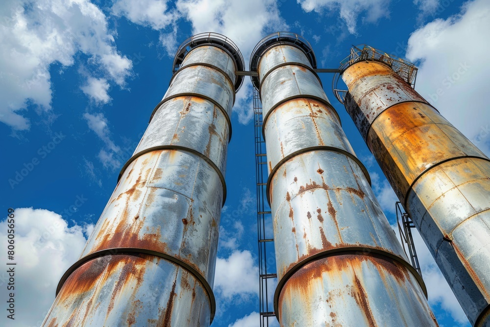 Distillation Column Tower at Chemical Plant with Rusty Exterior and ...