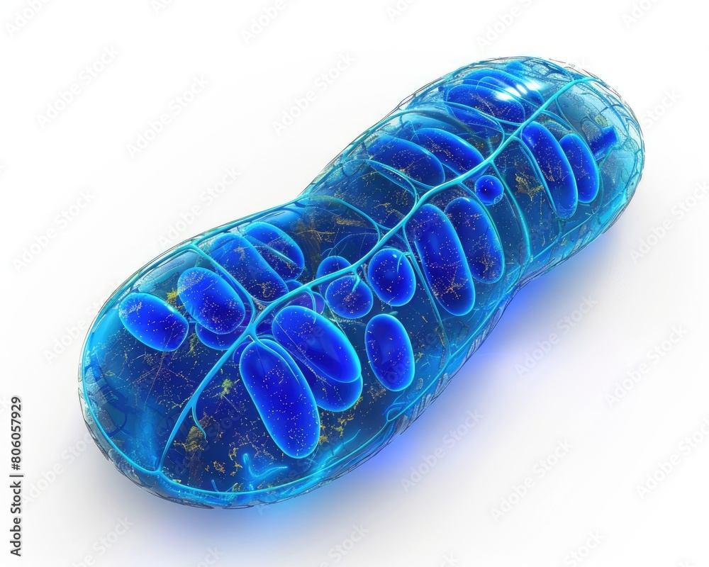 Blue Mitochondrium Illustration. Artistic Depiction of a Biology Cell, Key for Energy Stock ...