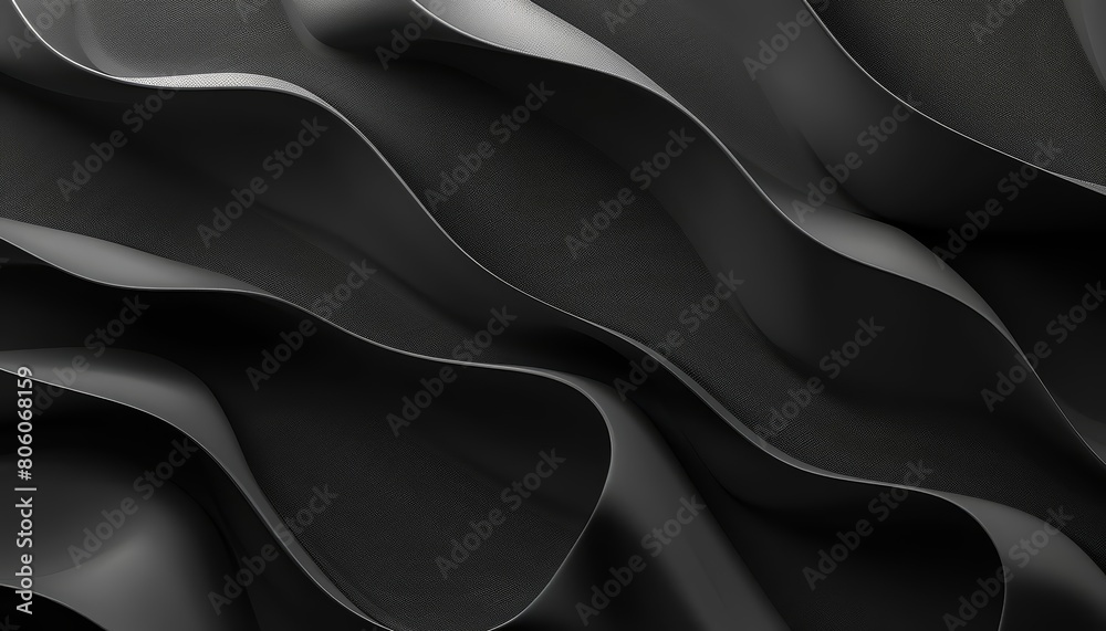 Dark grey black abstract background bends and waves, creating an ...