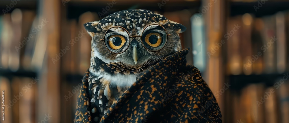 Displaying a closeup halfbody of a charismatic nocturnal owl in a ...