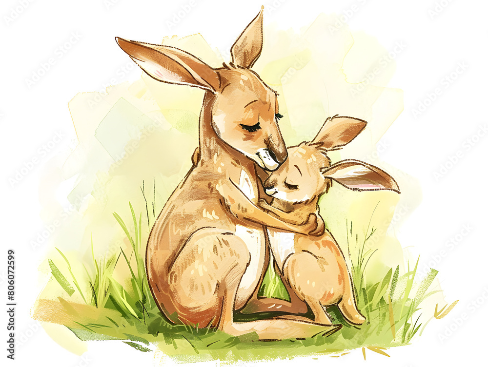 Cute cartoon drawing of a kangaroo mother and baby Stock Illustration ...