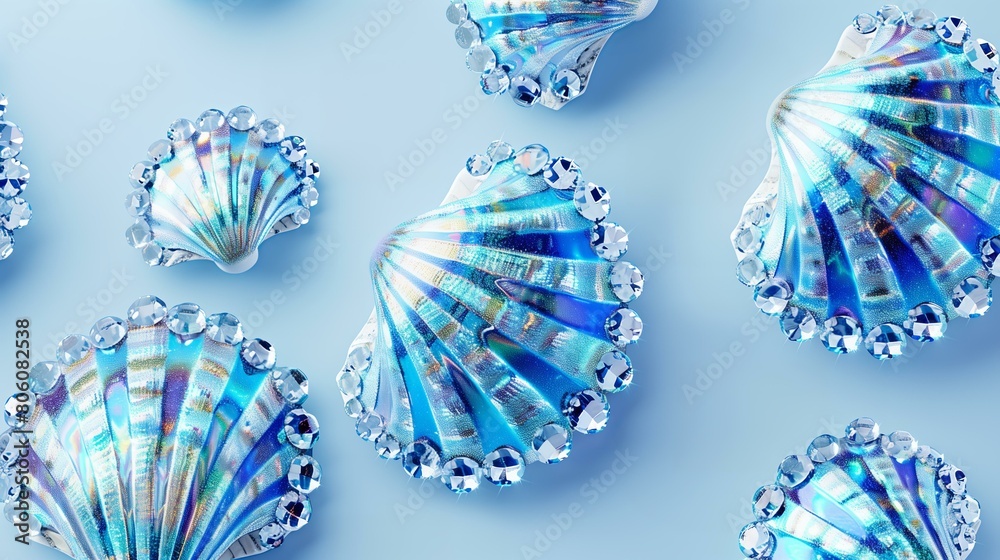 sea shells bedazzled with many blue shiny jewel crystals completely ...