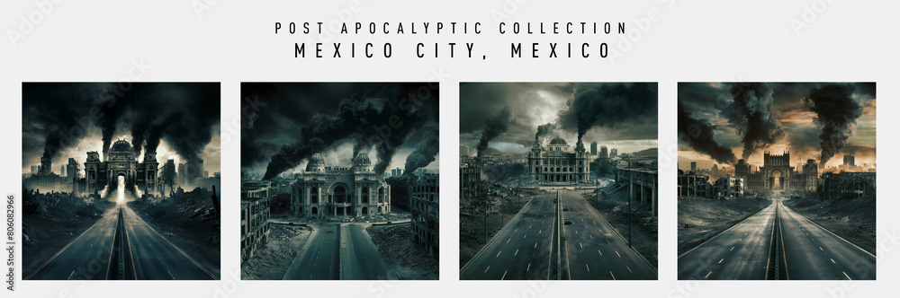 Post Apocalyptic cinematic fictional Mexico City, Mexico city skyline ...