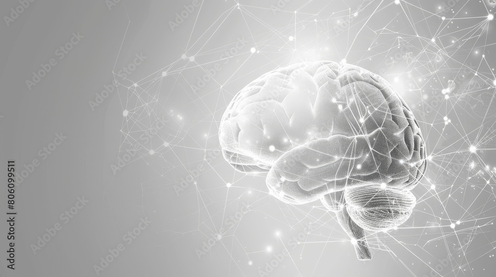 Minimalistic brain diagram in monochrome, focused on different brain ...