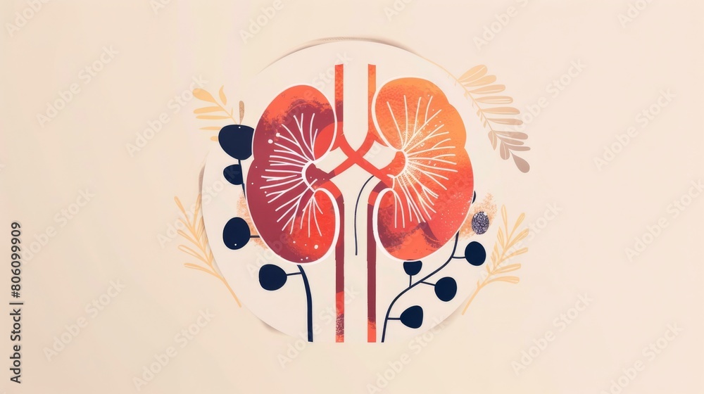 Minimalist design poster of kidneys in a clean graphic style, using a ...