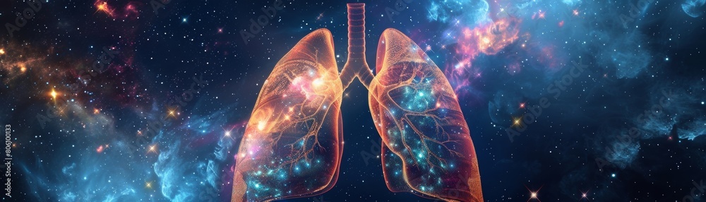 Lungs in a cosmic setting, stars and nebulae inside, drawing parallels ...