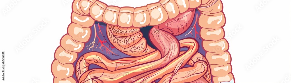 Educational poster with detailed illustration of the human stomach ...